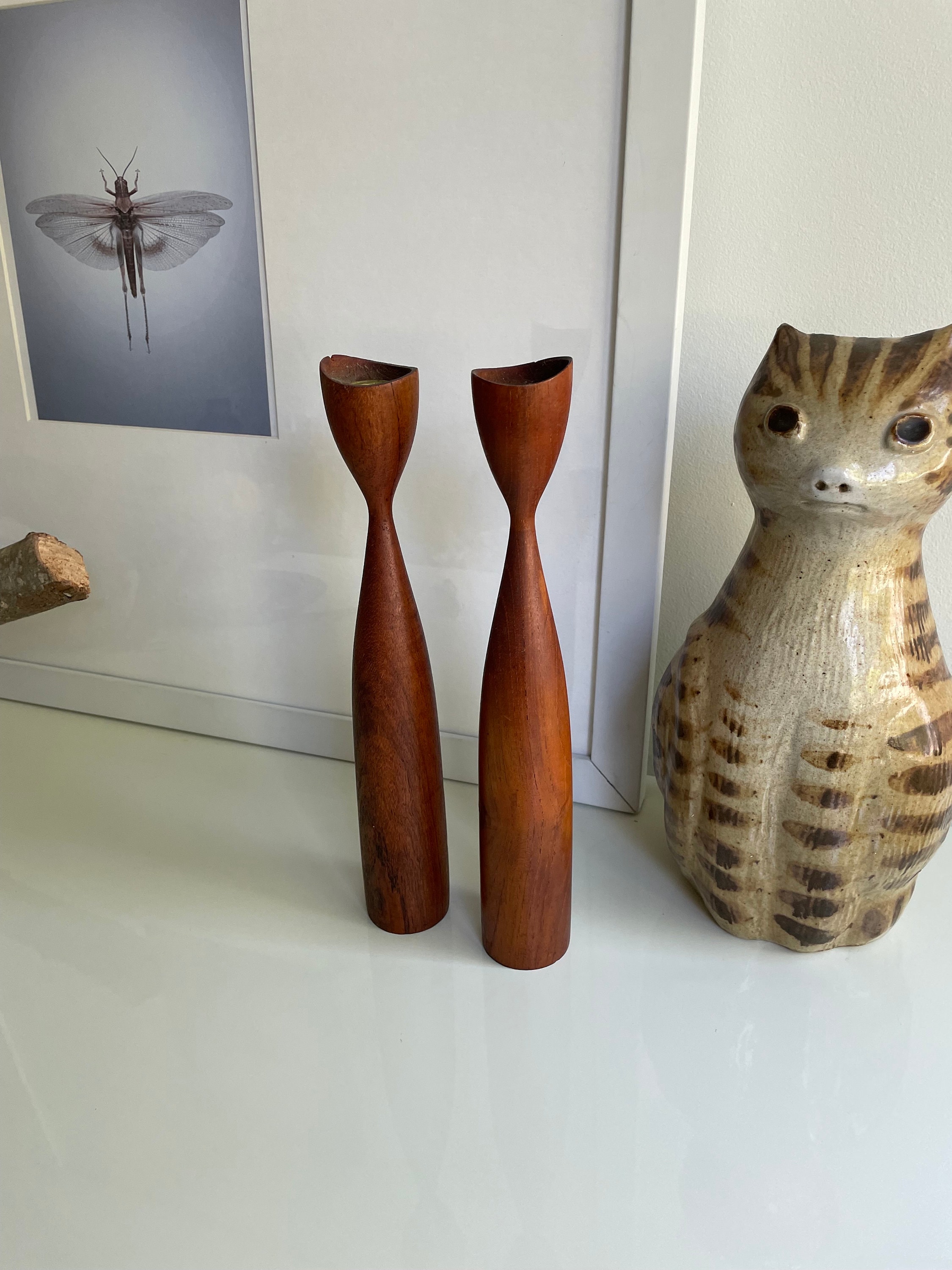Mid Century Turned Wood Candlestick Pair | Set of Two (2) | Teak Wood ...