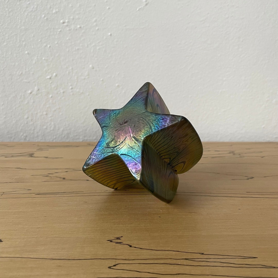 Vintage Robert Held Art Glass Star Sculpture | Iridescent Rainbow Swirl ...
