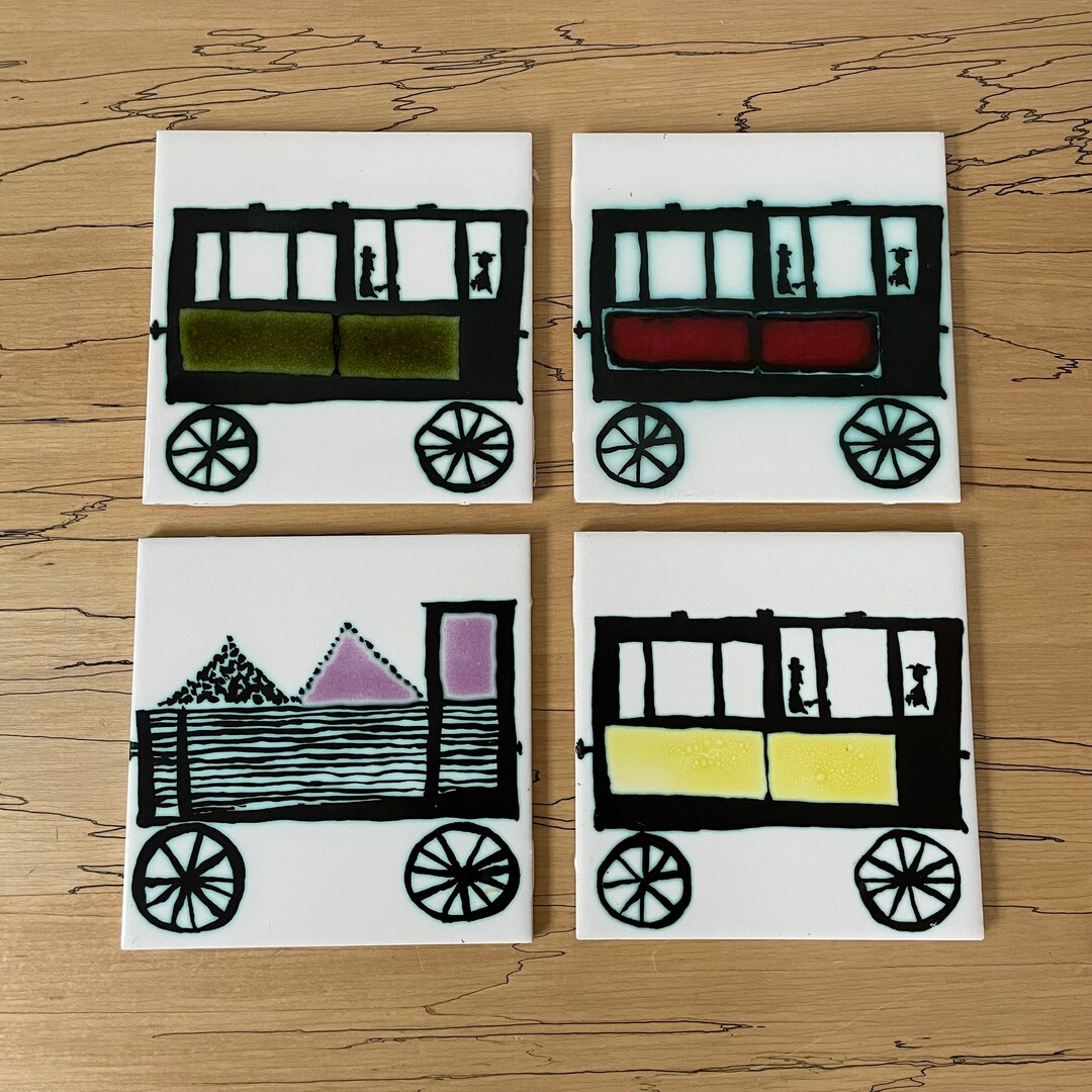 Vintage 1970s Ann Wynn Reeves Mid Century Ceramic Tile Set of Four | Op ...