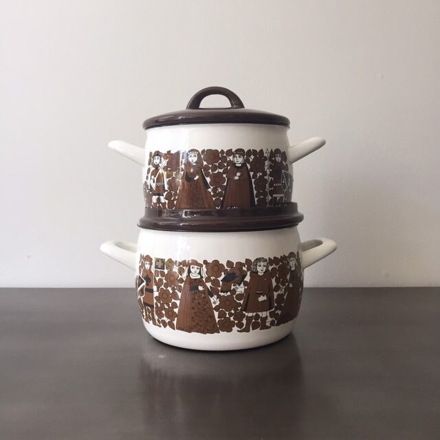 Mid Century Finel Enamel Pots Set of Two 2 Vintage // Kaj - Etsy