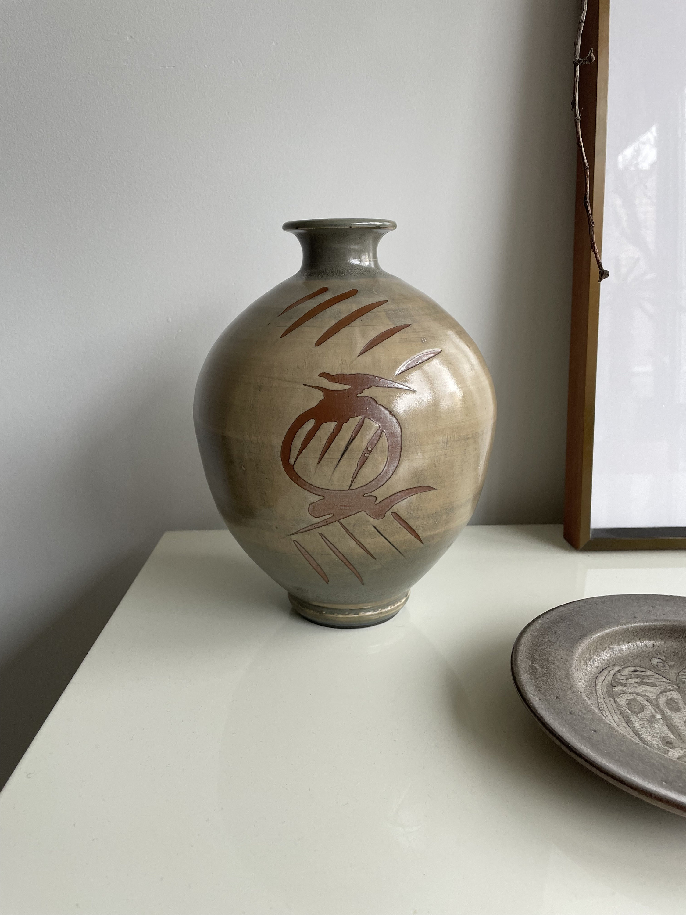 Vintage Wayne Ngan Studio Pottery Bottle Vase | Wax Resist Brushwork ...