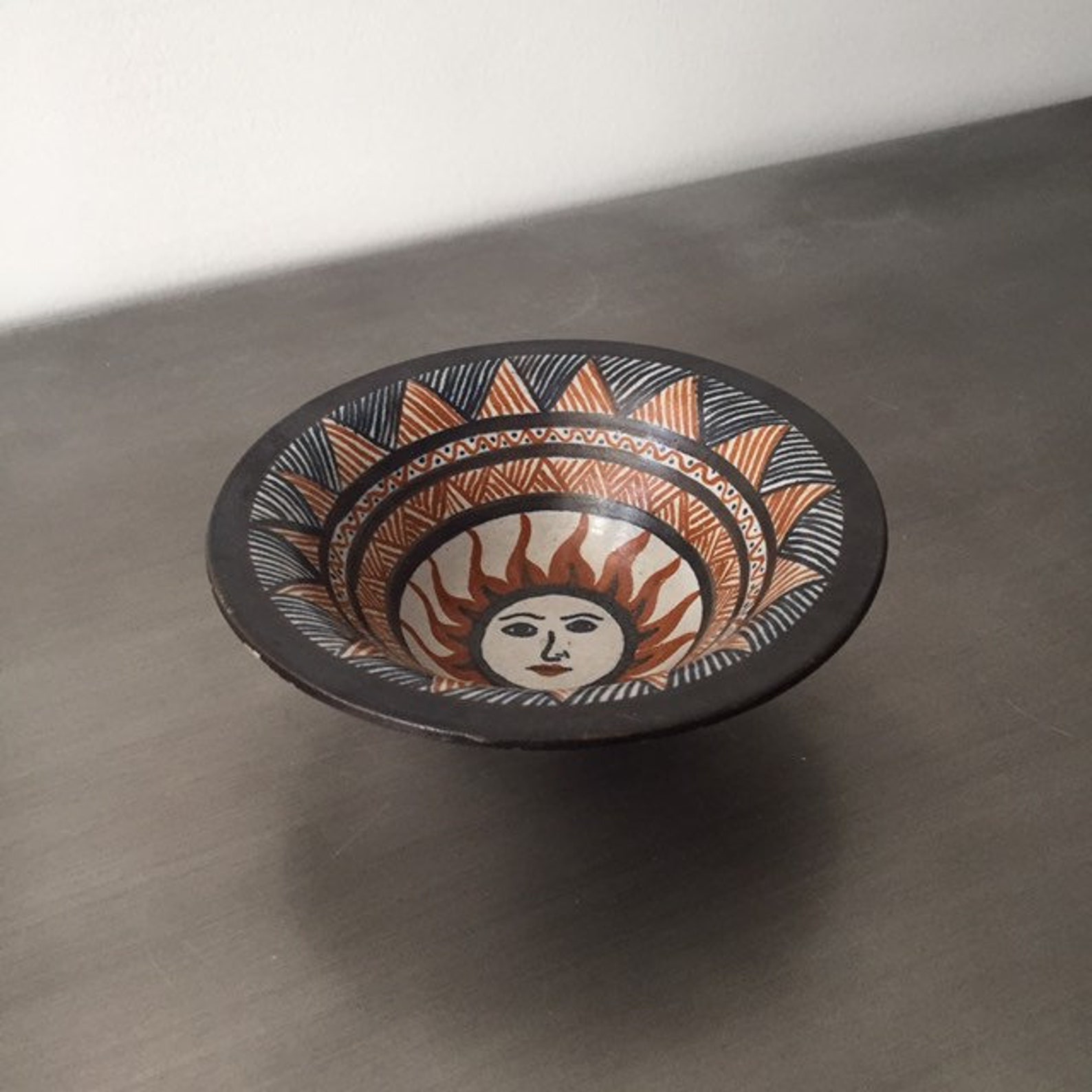 Vintage Geometric Sun Design Pottery Dish // Alexander Girard Style ...