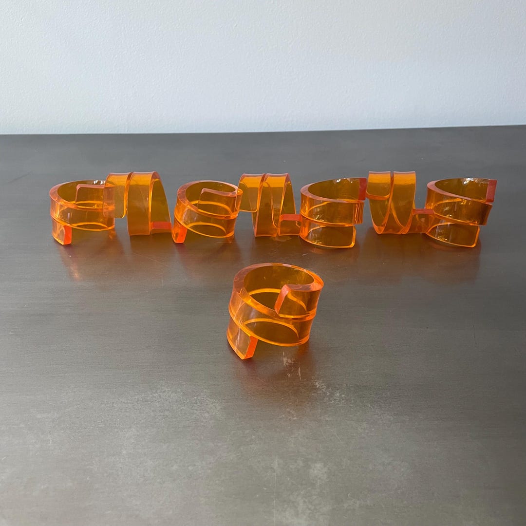 Vintage Space Age Lucite Twist Napkin Ring Set of 8 | Orange Plastic ...