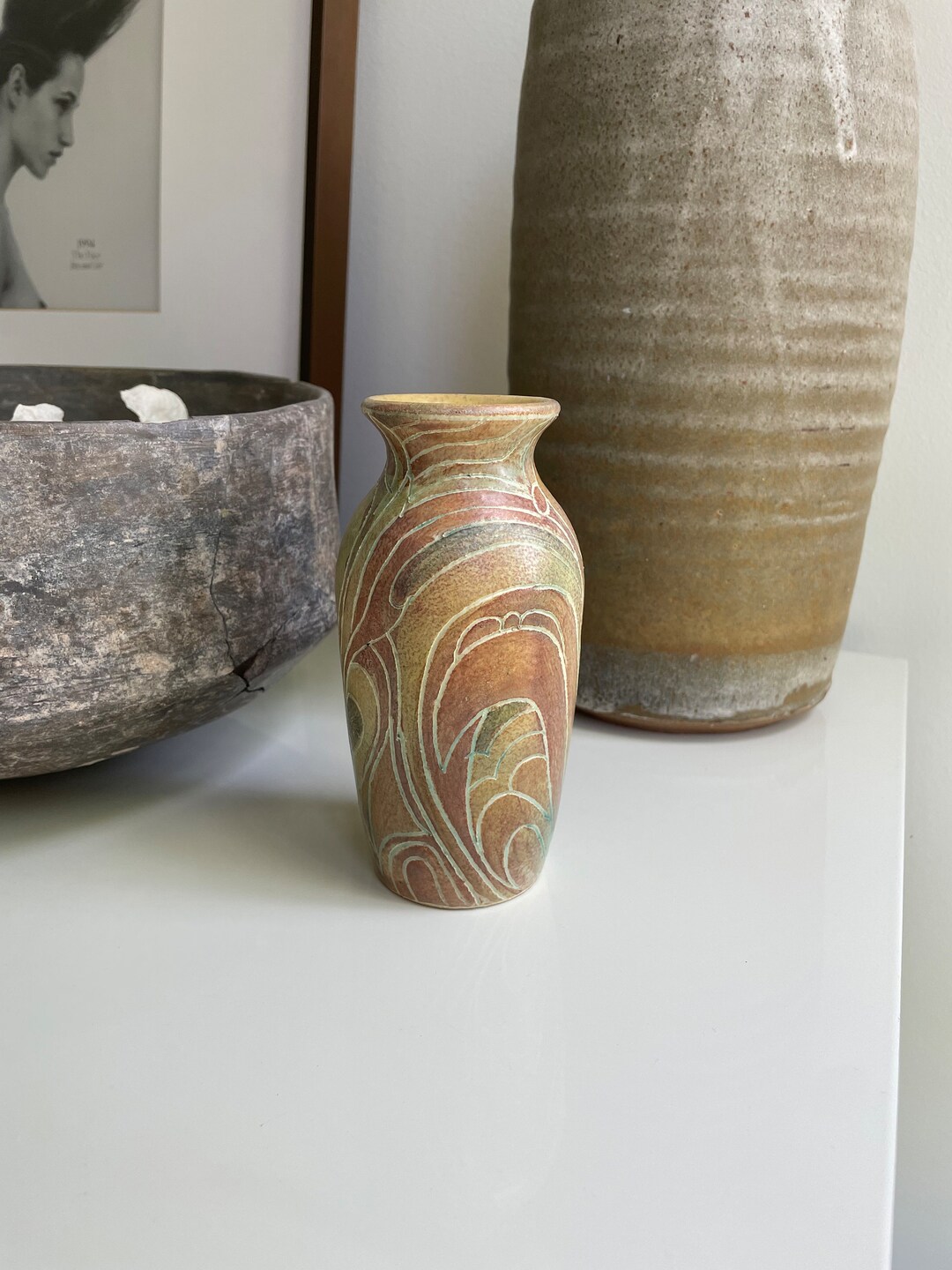 Vintage Harlander Sgraffito Studio Pottery Vase Ceramic Vessel Weed Pot ...