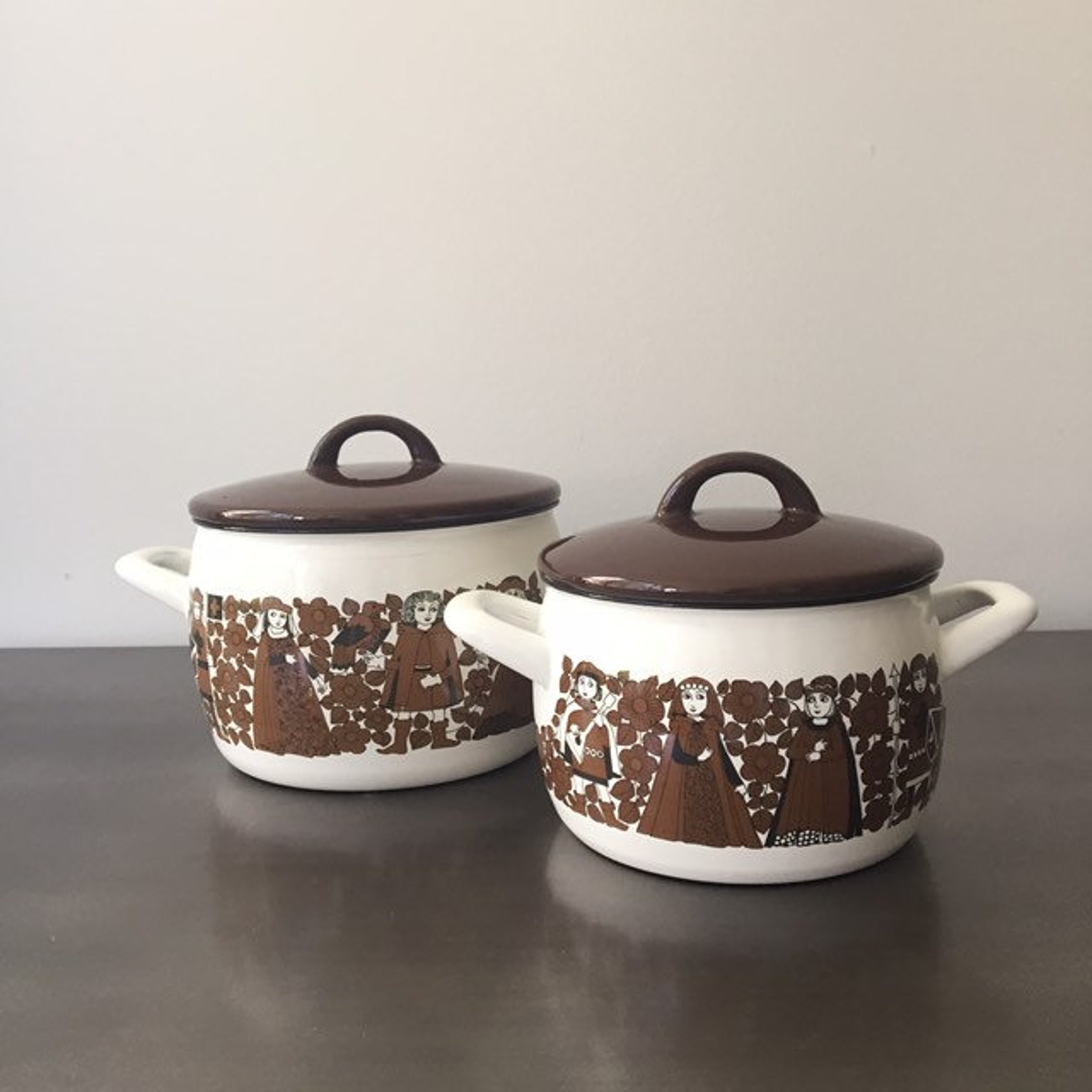 Mid Century Finel Enamel Pots Set of Two 2 Vintage // Kaj - Etsy