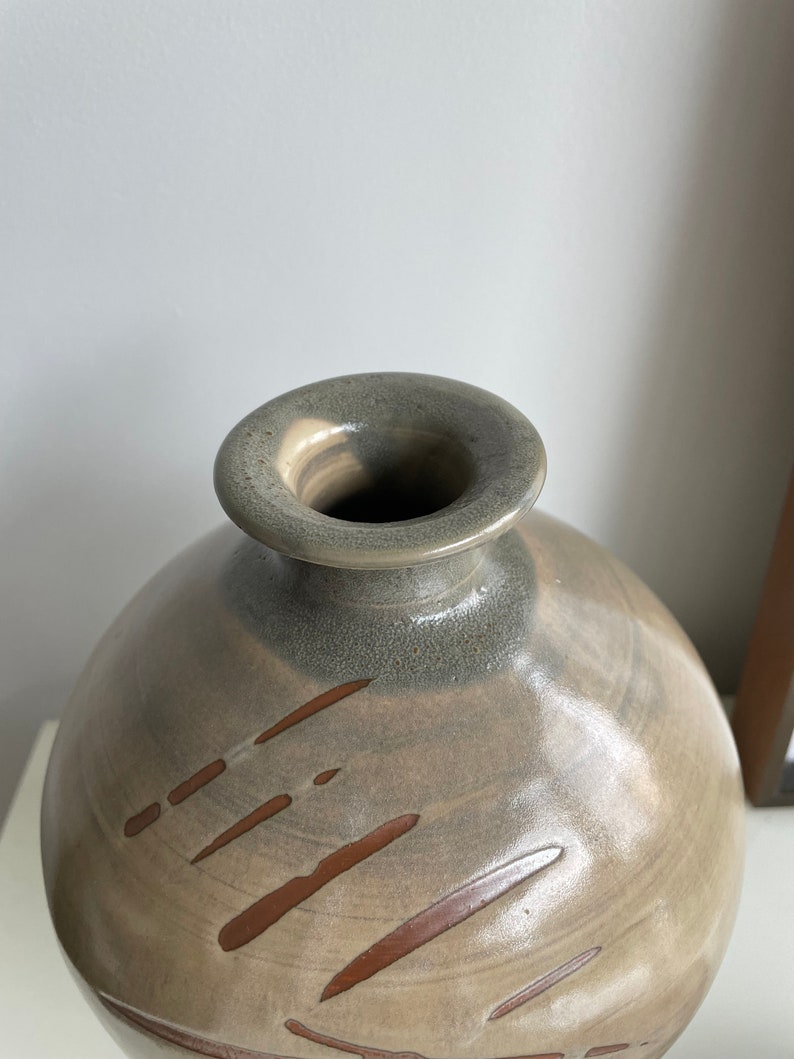 Vintage Wayne Ngan Studio Pottery Bottle Vase | Wax Resist Brushwork ...
