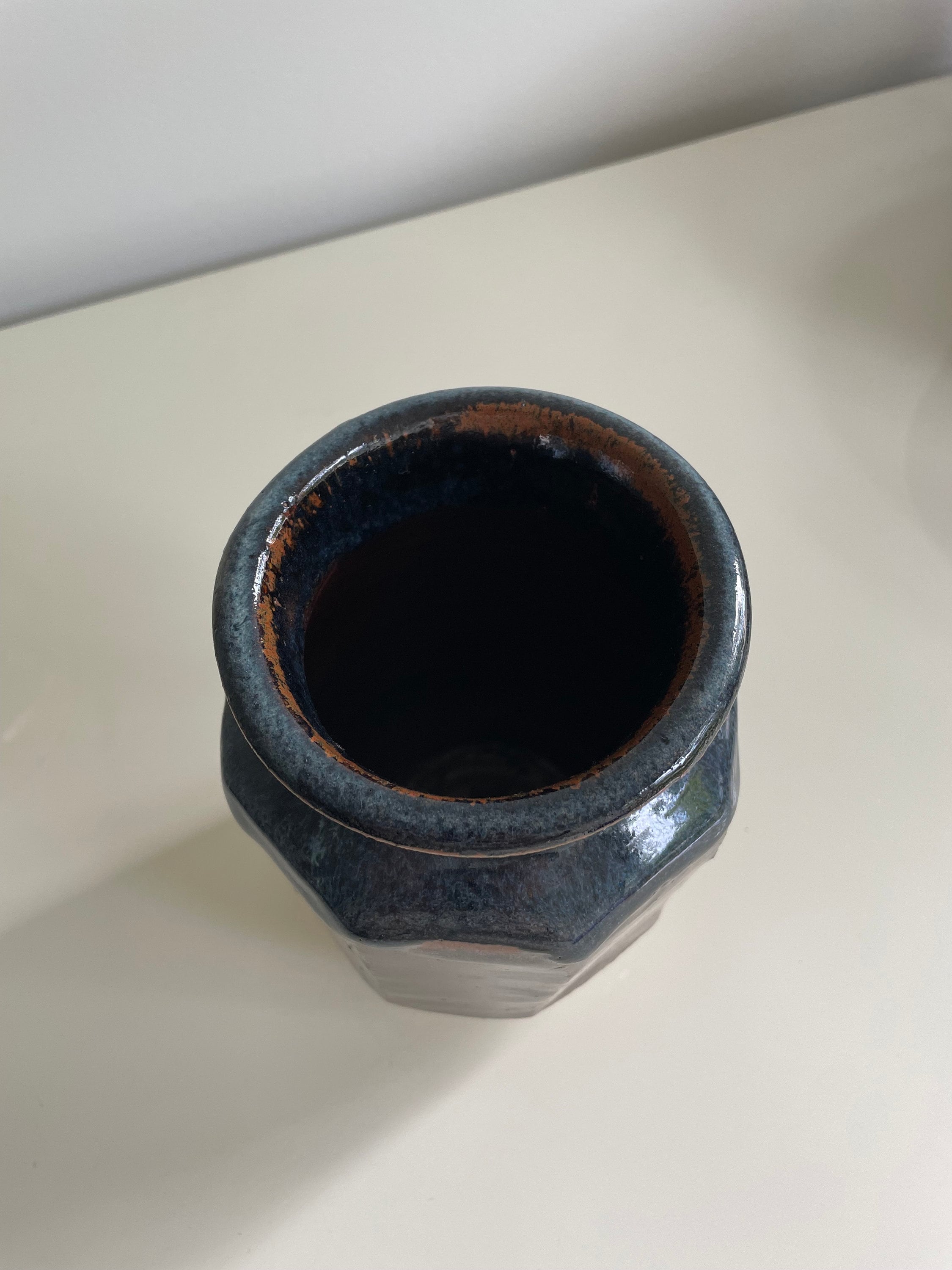 Vintage Heinz Laffin Studio Pottery Faceted Vase Drip Glaze - Etsy