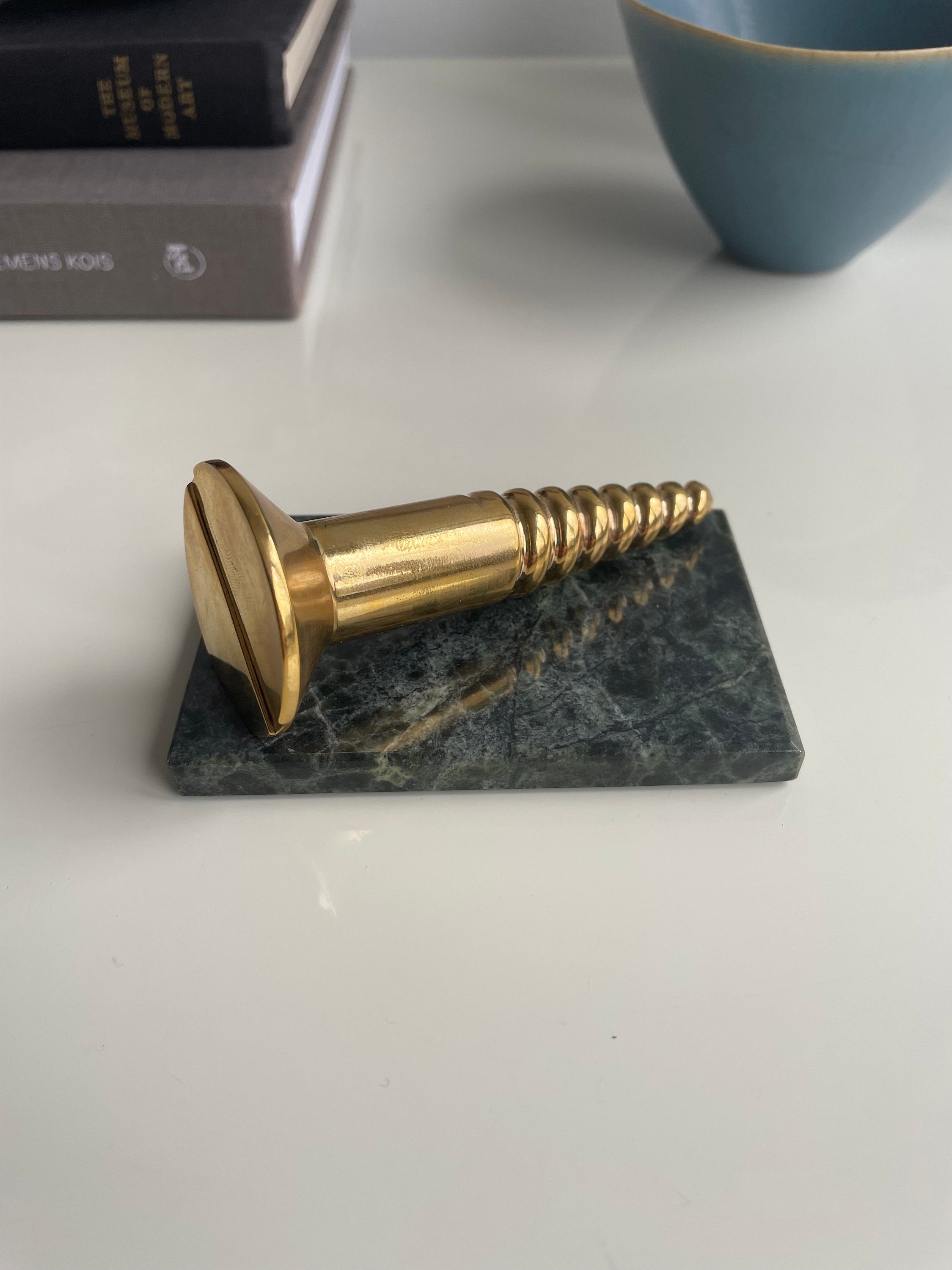 Vintage Solid Brass Screw on Marble Base | Paperweight Sculpture | Pop ...