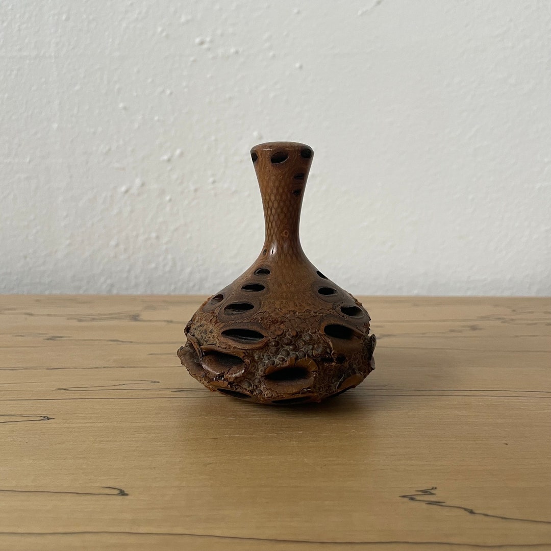 Vintage Wooden Bud Vase | Banksia Seed Pod Wood | Dried Flower Holder ...