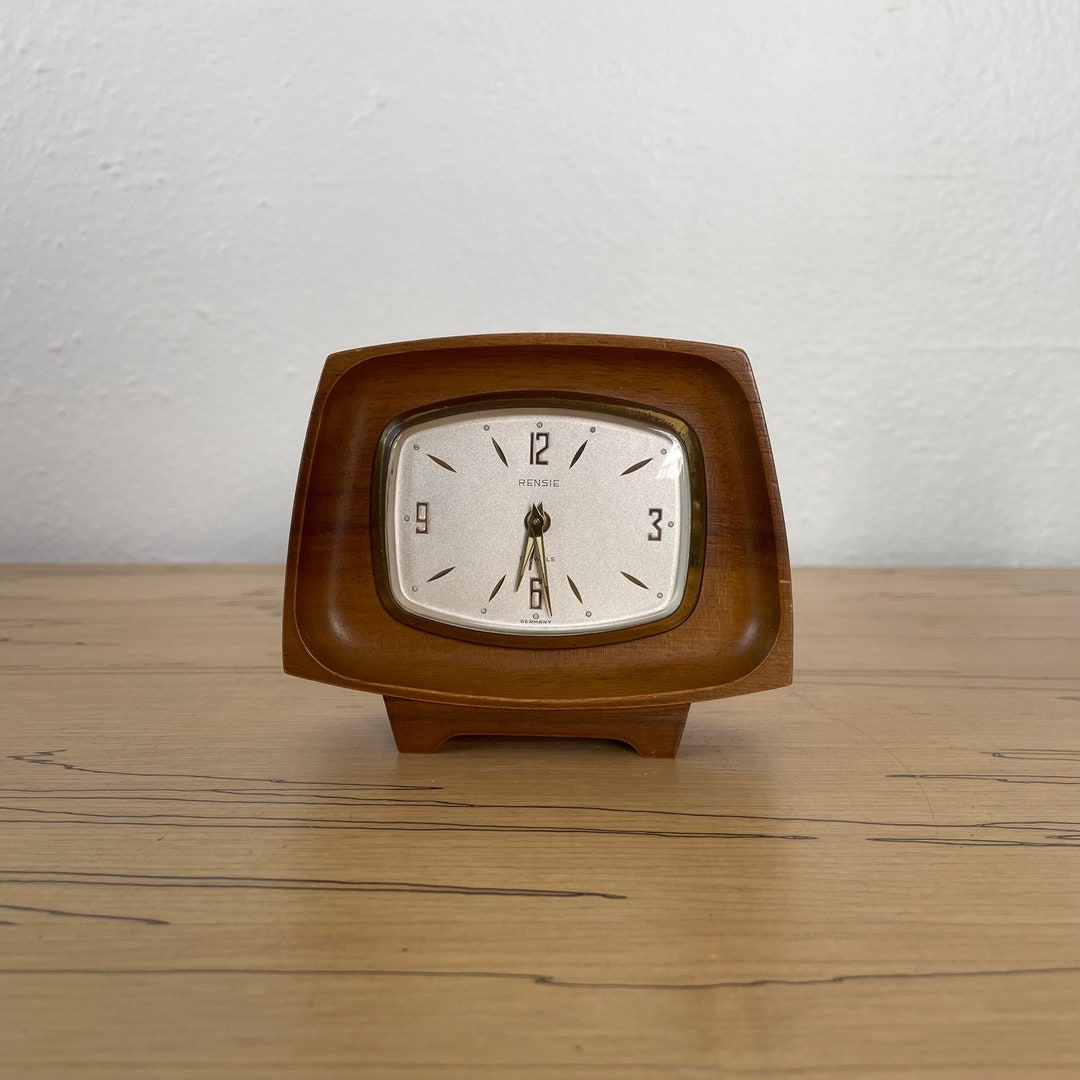 Vintage 1950s Square Desk Clock | Rensie 7 Jewels | German Wind-up ...