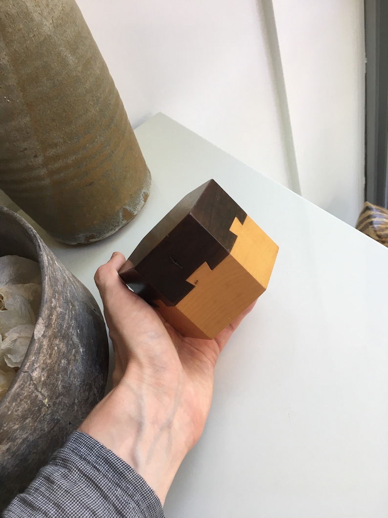Vintage Japanese Joinery Puzzle Box Two Tone Wood Locking - Etsy
