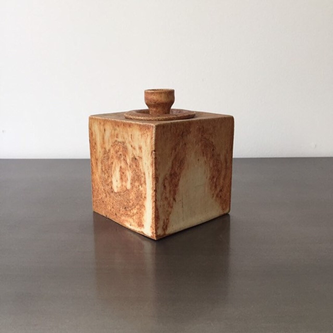 Mid Century Cube Shaped Studio Pottery Lidded Stash Pot | Geometric ...