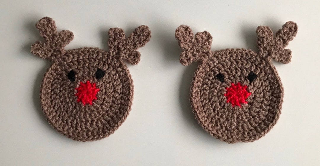 Rudolph Reindeer Crocheted Christmas Coasters - Set of 2 - Etsy UK