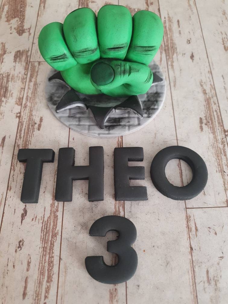 10cm Edible Fondant Hulk Fist Cake Topper With Name and Age. | Etsy