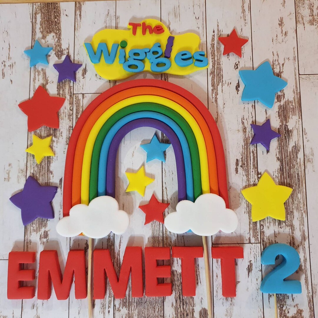 Edible Fondant Wiggles Logo 10cm With 12cm Rainbow, 12x Stars, Name and ...