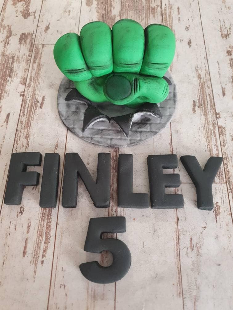 10cm Edible Fondant Hulk Fist Cake Topper With Name and Age. | Etsy