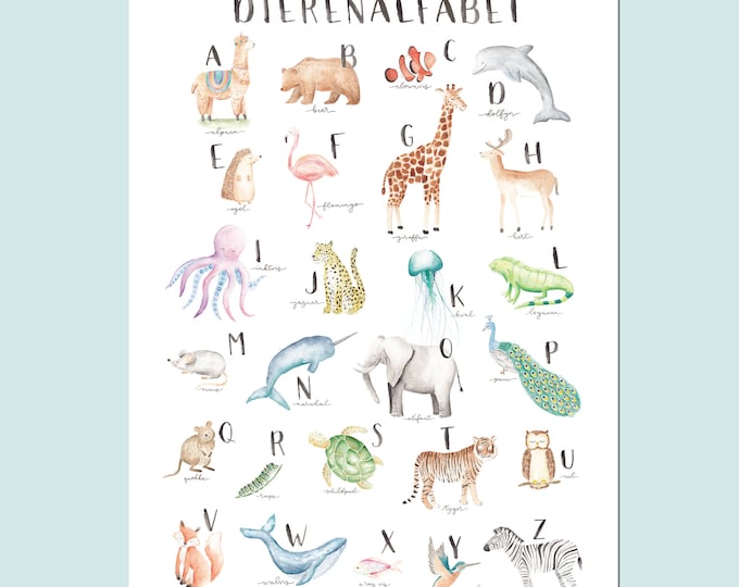 DUTCH Version Animal Alphabet Poster Watercolor Handmade Poster ...