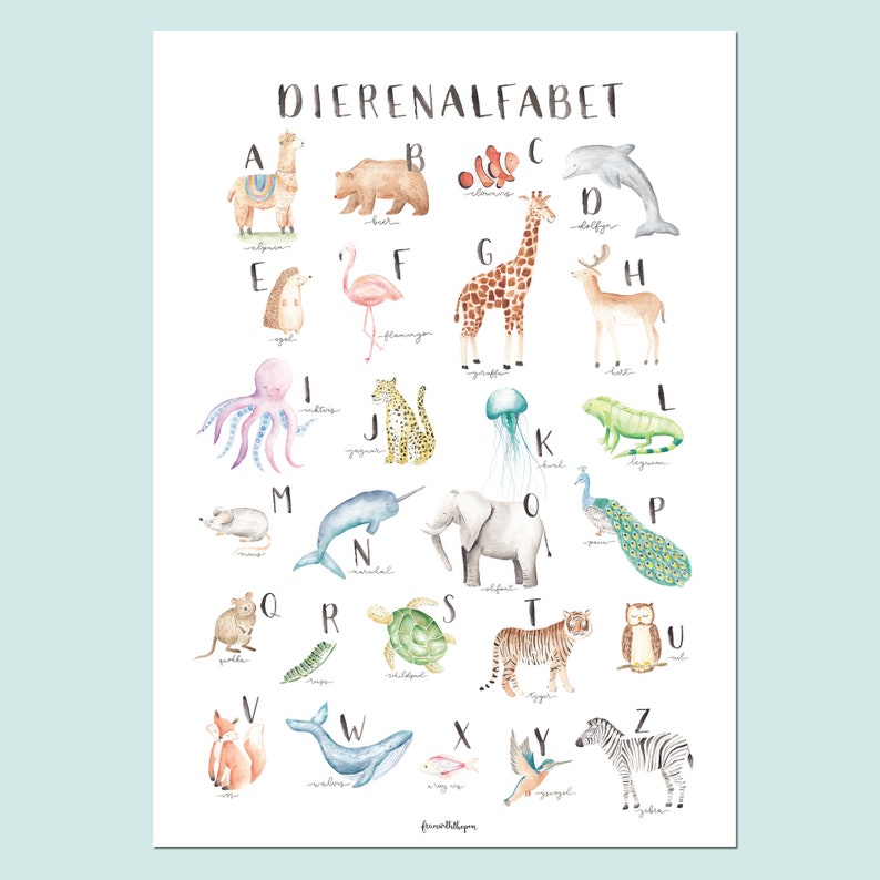 DUTCH Version Animal Alphabet Poster | Watercolor Handmade Poster ...