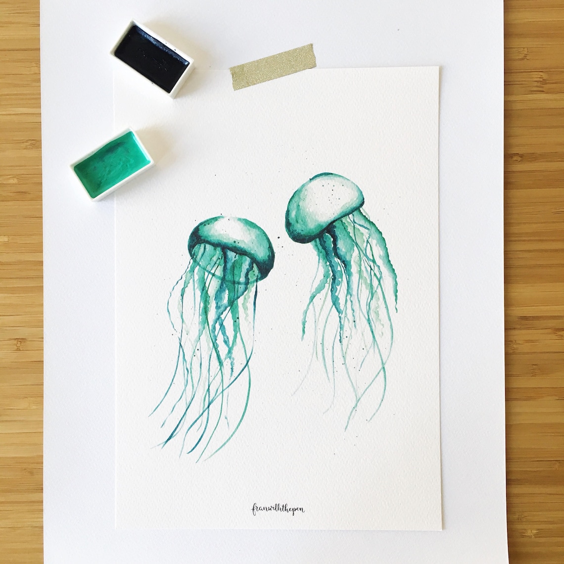 A4 Poster Jellyfish Mint Green Watercolor Wall Art - Etsy