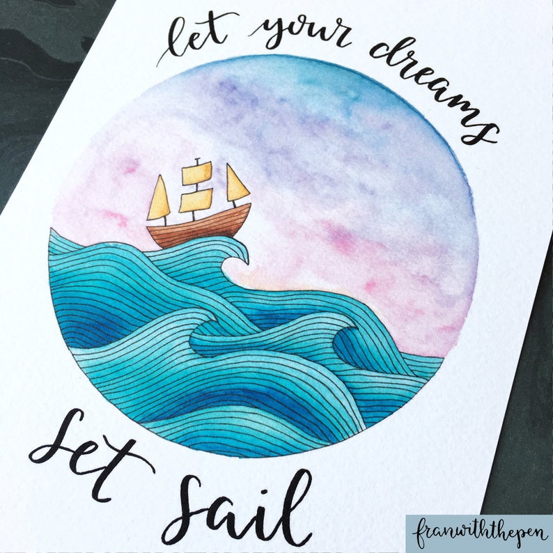 A5 Print Mini Poster Let Your Dreams Set Sail Watercolor Illustration ...