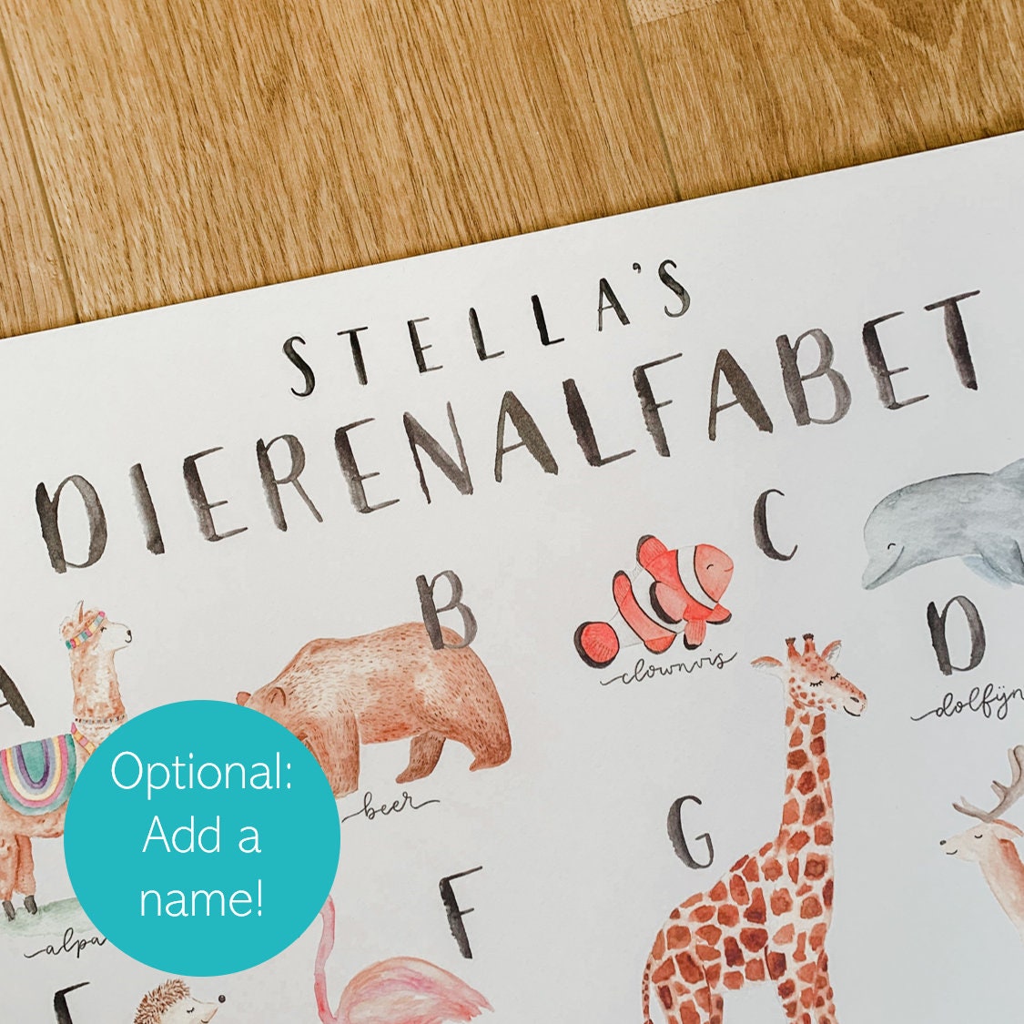 DUTCH Version Animal Alphabet Poster Watercolor Handmade | Etsy