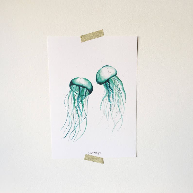 A4 Poster Jellyfish Mint Green Watercolor Wall Art - Etsy