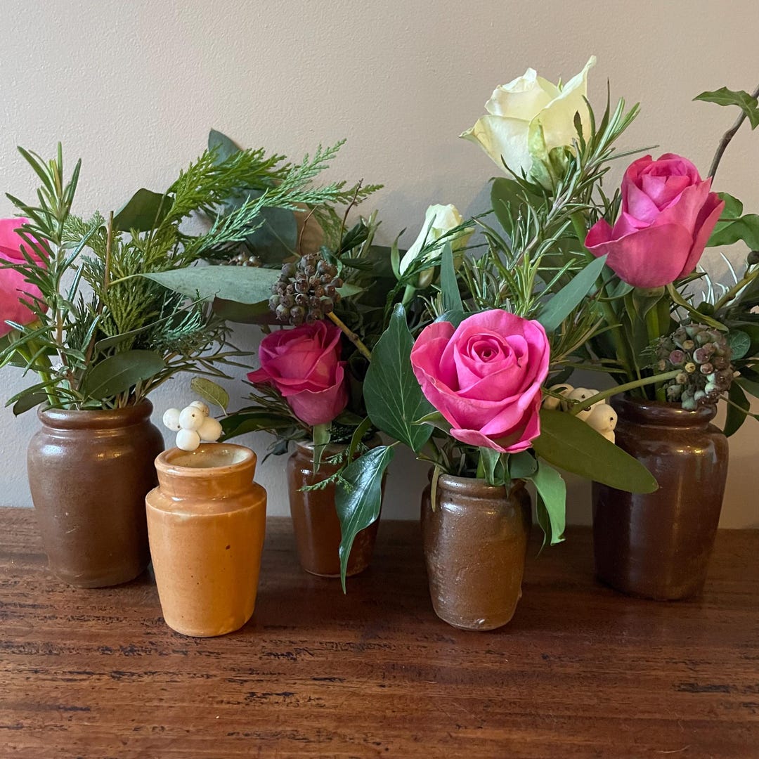 Vintage Stoneware Cream Jar Set: Rustic Brown Glazed Pottery, Farmhouse ...