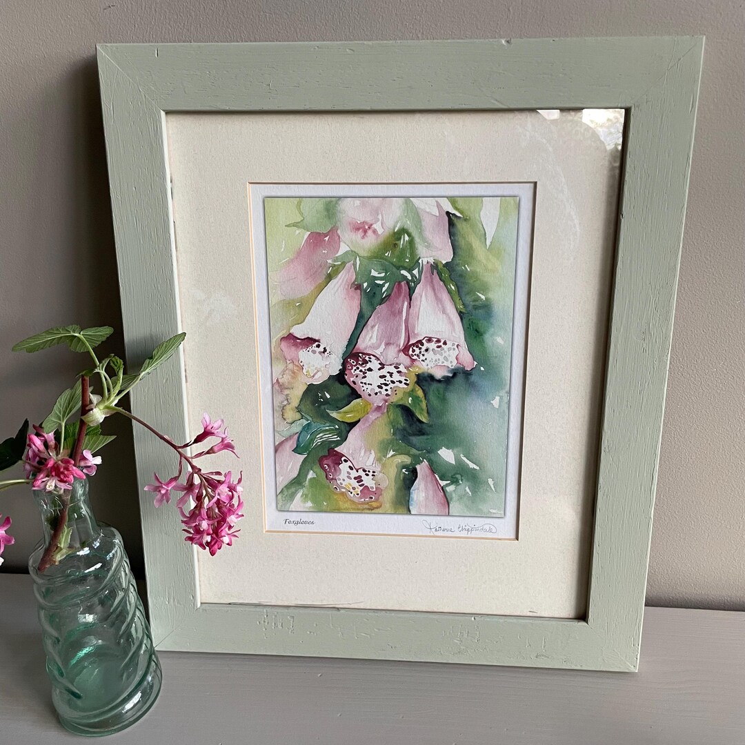 Vintage Foxglove Print With Chalk Paint Frame - Floral Pink and Green ...