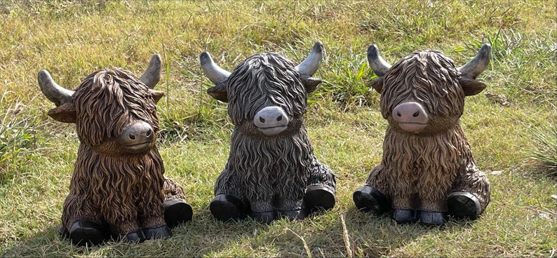 Highland Cow 12" Concrete Statue Painted Shipping Included! - Etsy