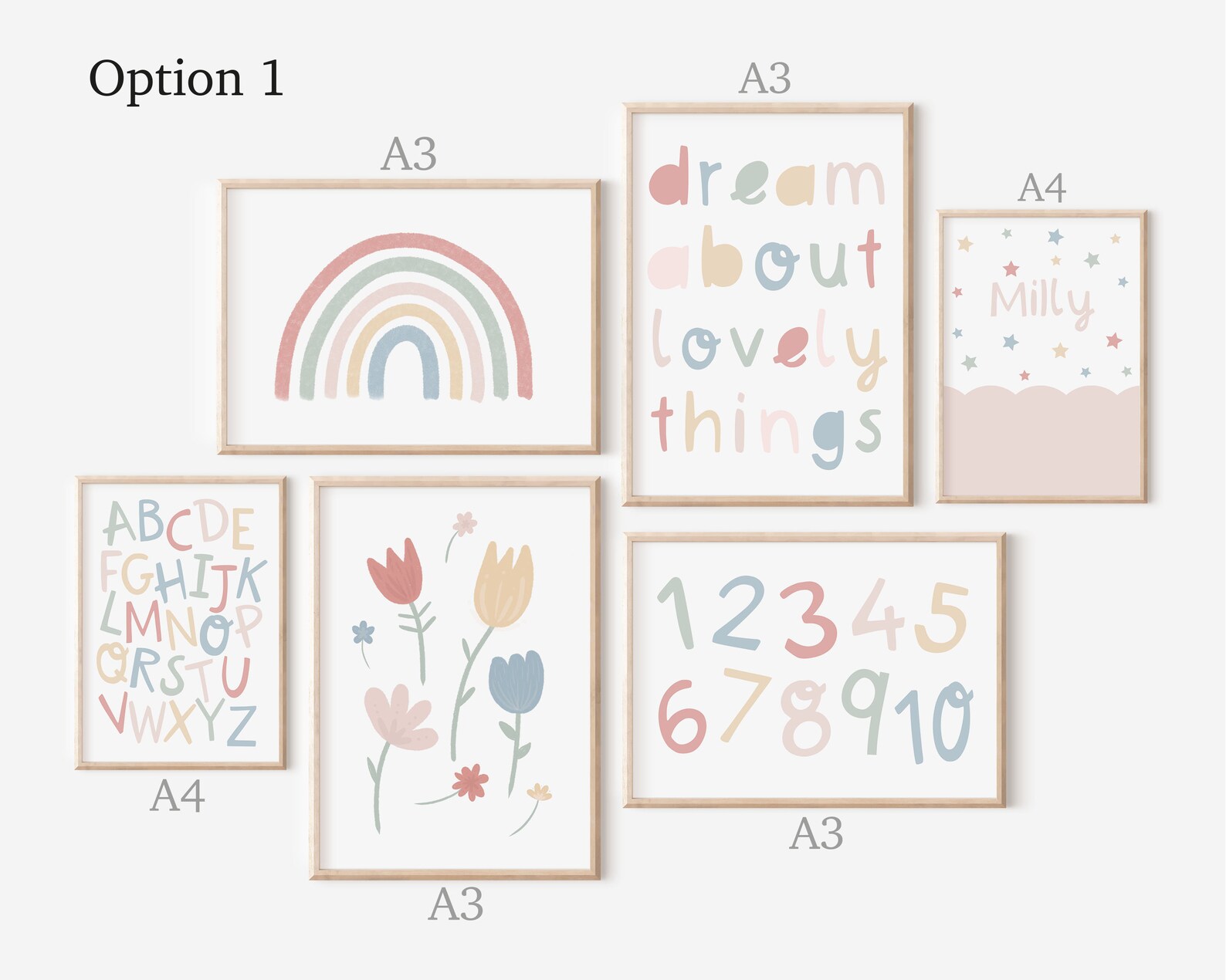 Set of 6 Nursery Posters, Pastel Prints, Girl Nursery Posters, Children ...
