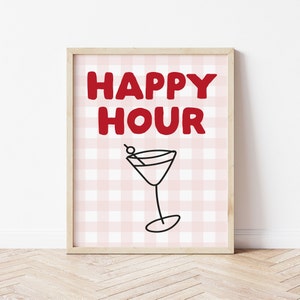 Happy Hour Art Print, Kitchen Poster, Cocktail Poster, Housewarming ...