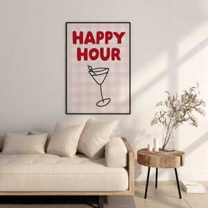 Happy Hour Art Print, Kitchen Poster, Cocktail Poster, Housewarming ...