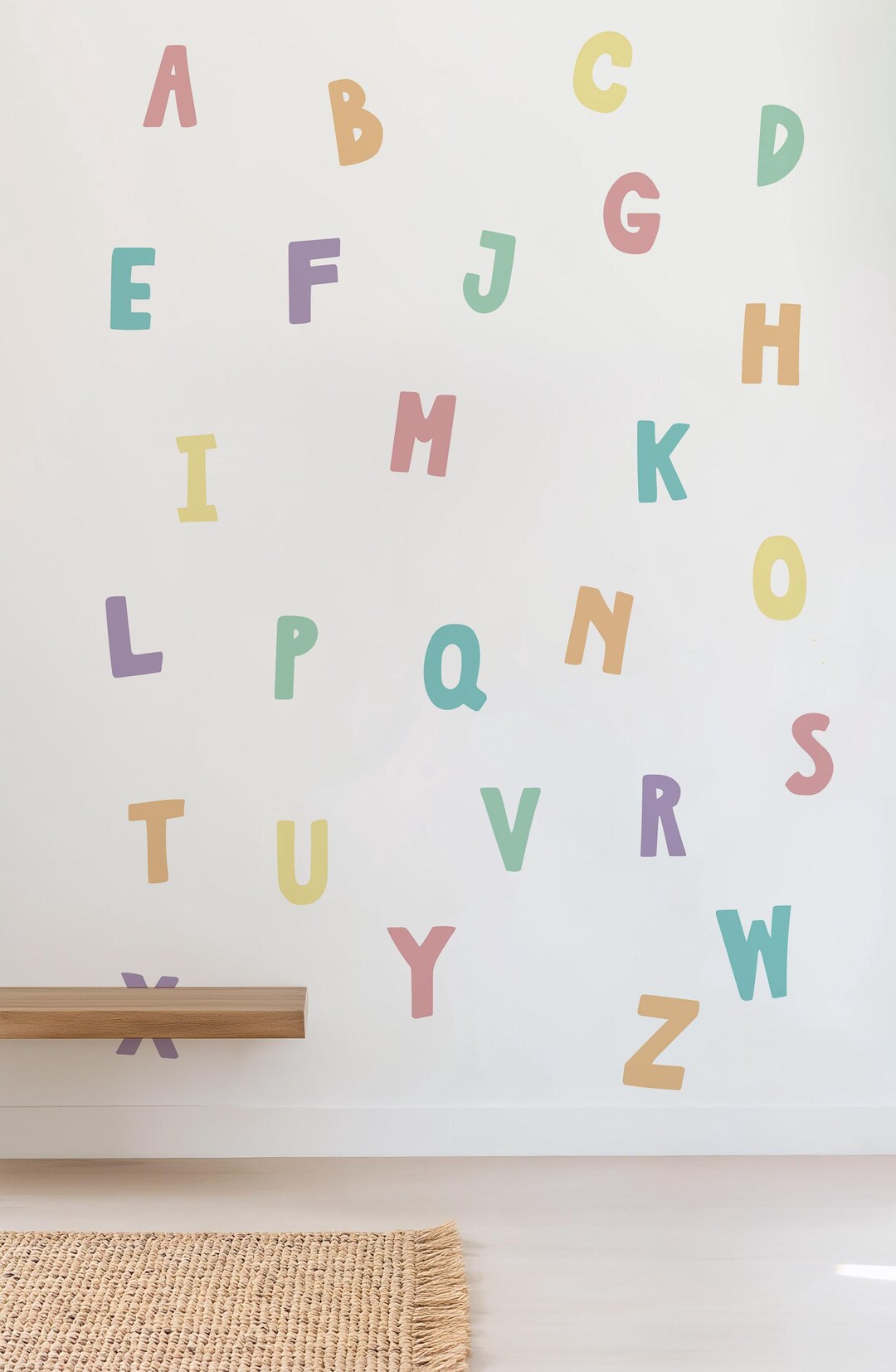 Bright Pastel Alphabet Fabric Wall Stickers: Reusable Kids Room Decor ...