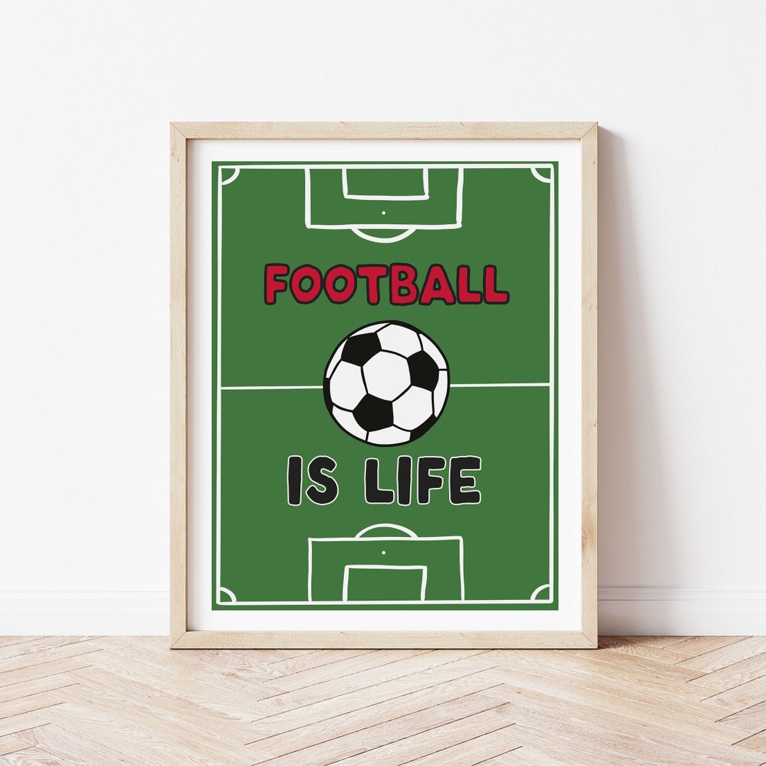 Football Pitch Red Print, Football Poster, Soccer Poster, Boys Room ...