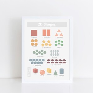 2D and 3D Shapes Maths Educational Print Muted, Homeschool Shape Poster ...
