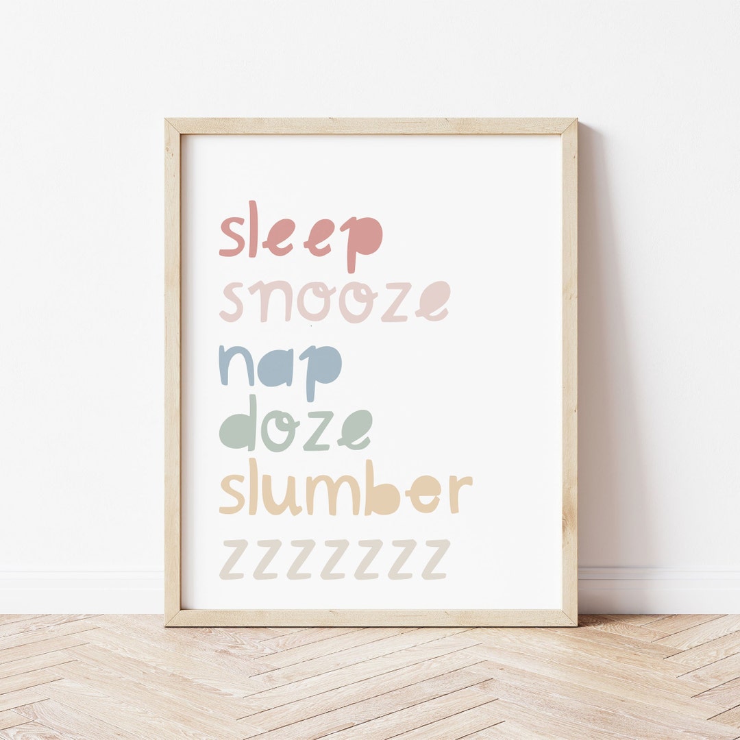 Sleep Snooze Print, Nursery Poster, Pastel Colours Print, Children's ...