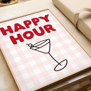 Happy Hour Art Print, Kitchen Poster, Cocktail Poster, Housewarming ...