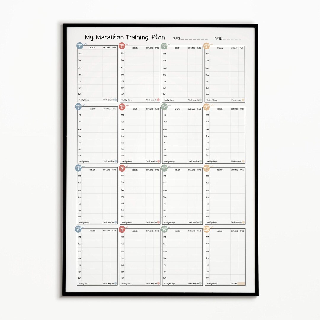 Marathon Blank Training Plan White, 16 Week Running Training Record ...