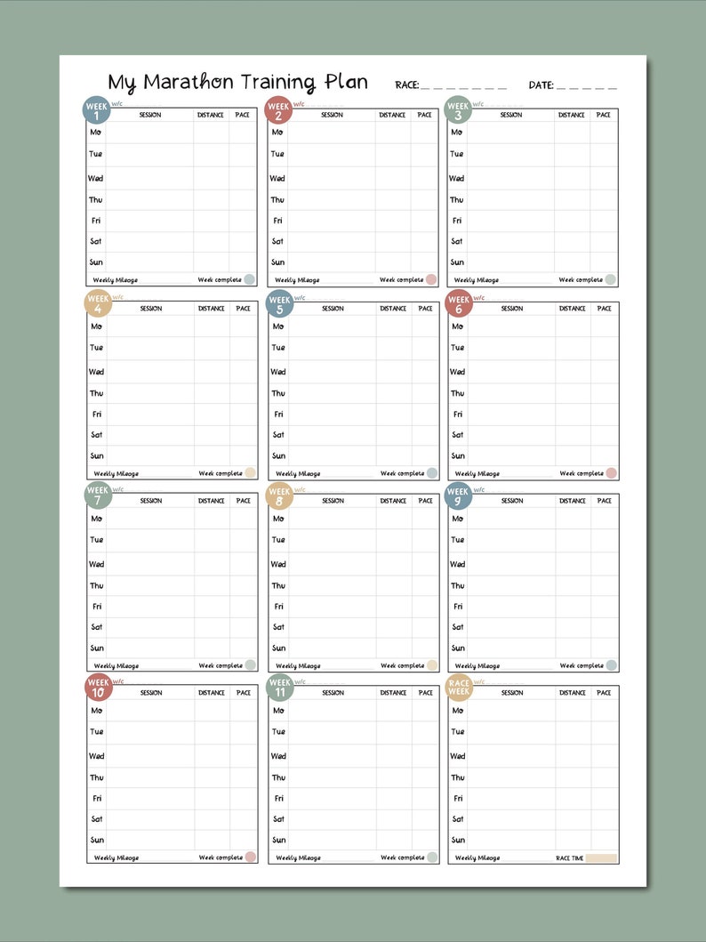 Marathon Blank Training Plan White, 12 Week Running Training Record ...