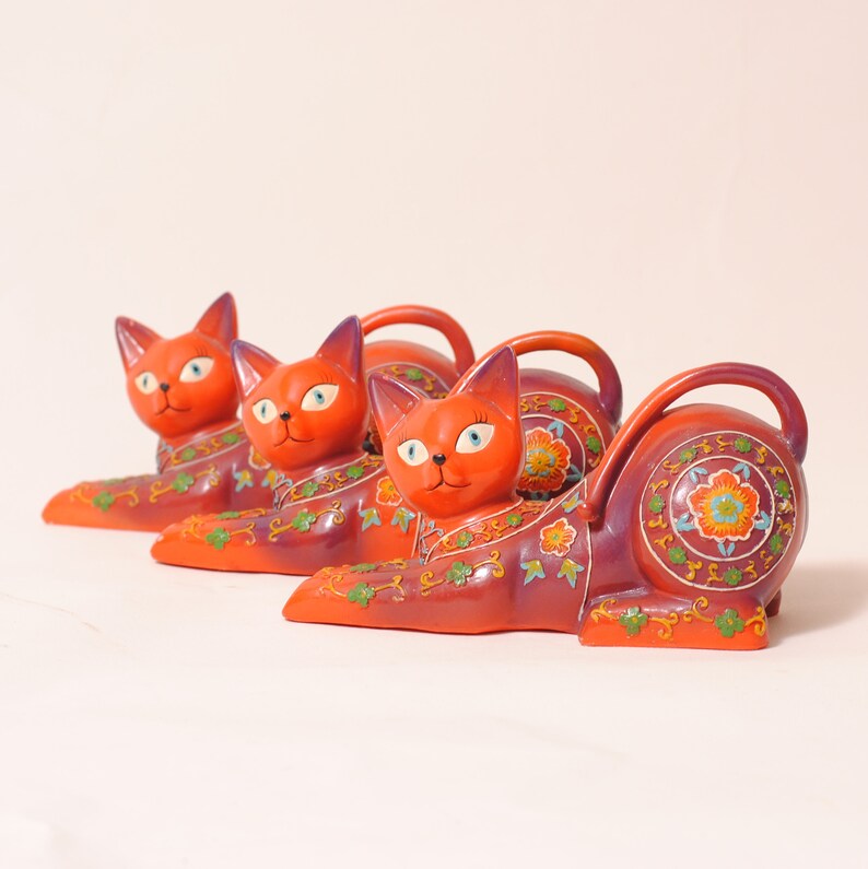 Three Hand-painted Plaster Cats, Yurt Decoration, Asian - Etsy