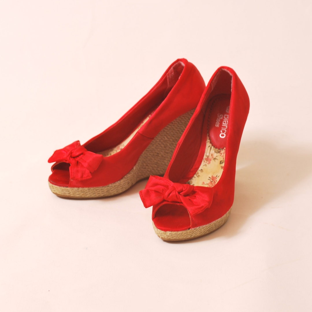 Red Summer Shoes High Heel Espadrille 36 - Etsy