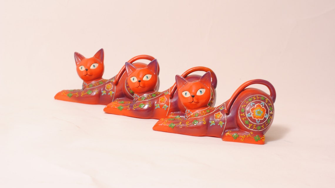 Three Hand-painted Plaster Cats, Yurt Decoration, Asian - Etsy