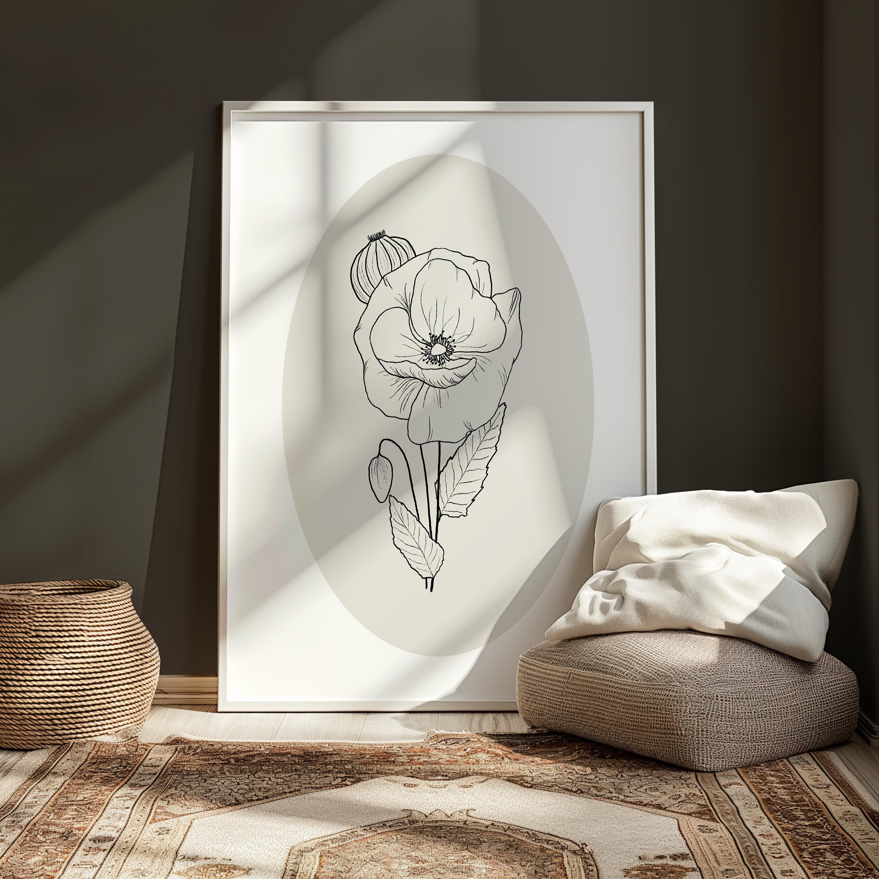 Red Poppy Digital Art Print | Hand Drawn Floral Print | Vintage ...