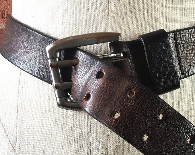 Vintage 90s Grunge Rustic Leather Belt | Fits Waists 38 39 40 41 Inches ...