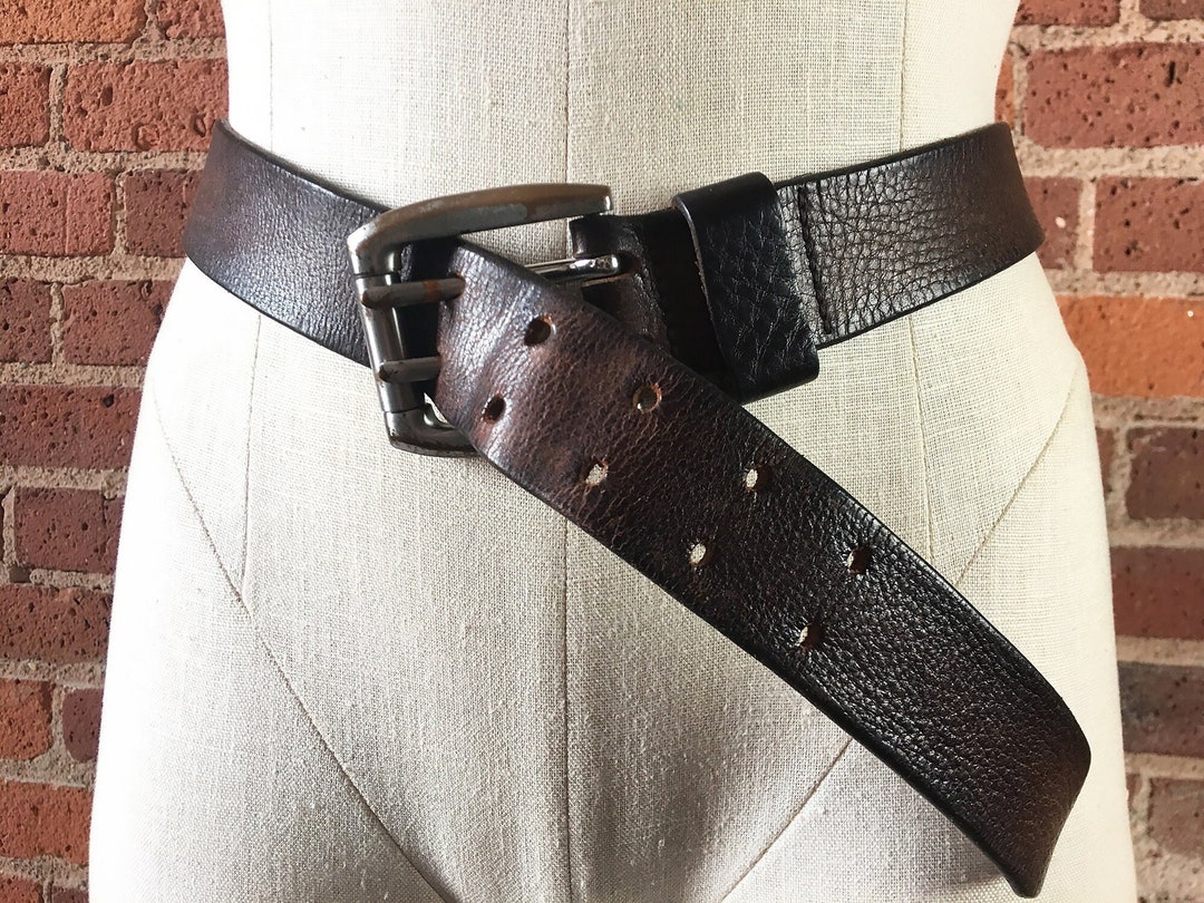 Vintage 90s Grunge Rustic Leather Belt | Fits Waists 38 39 40 41 Inches ...