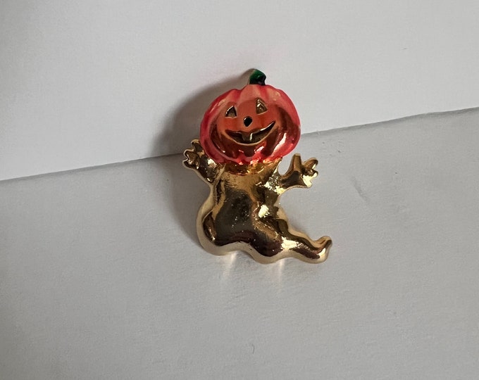 Vintage Adorable Pumpkin Bobble Head Ghost Body Halloween Tack Push ...