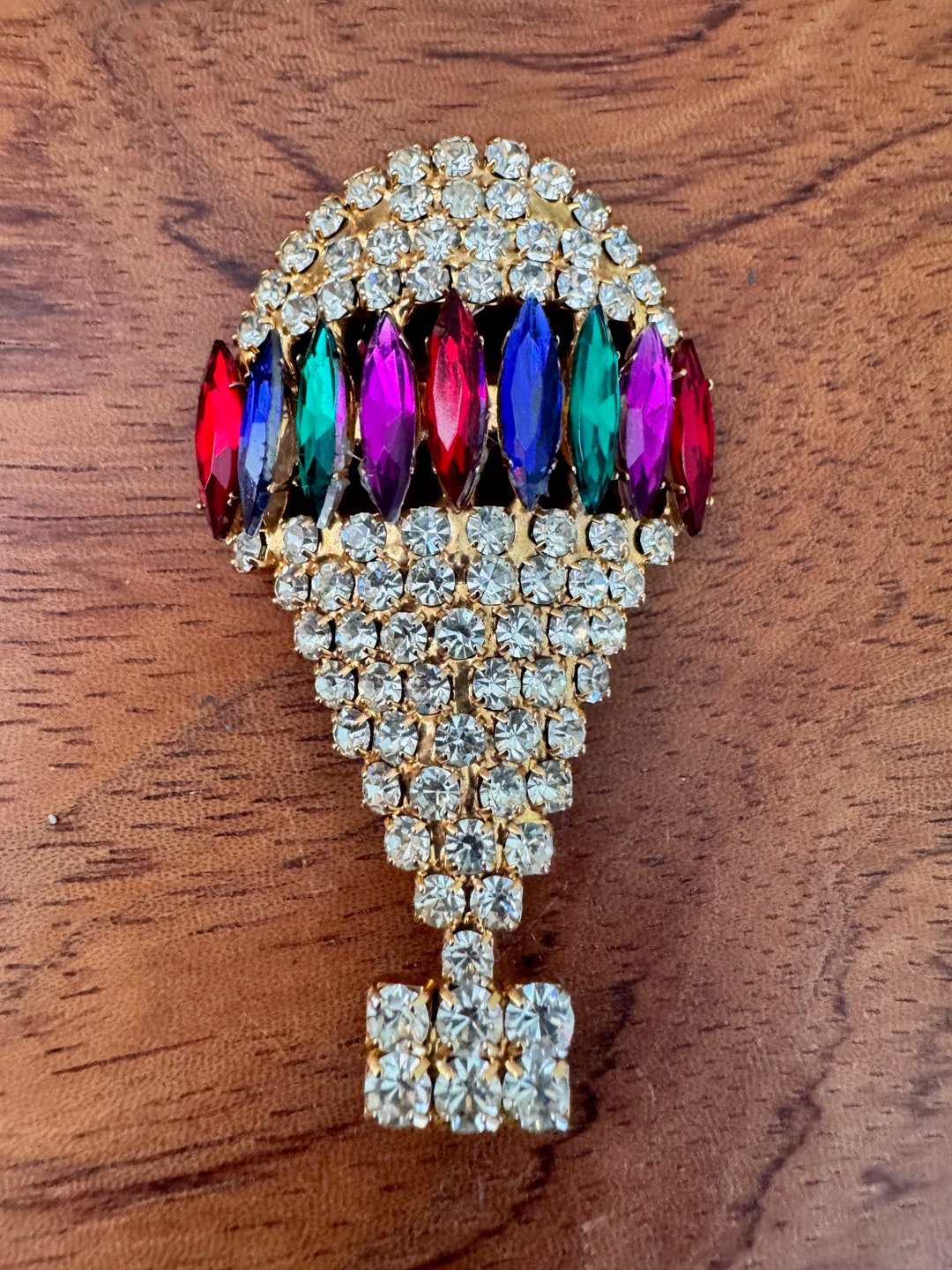Vintage Whimsical Fly Away Hot Air Balloon Pin/brooch Rainbow Crystals ...