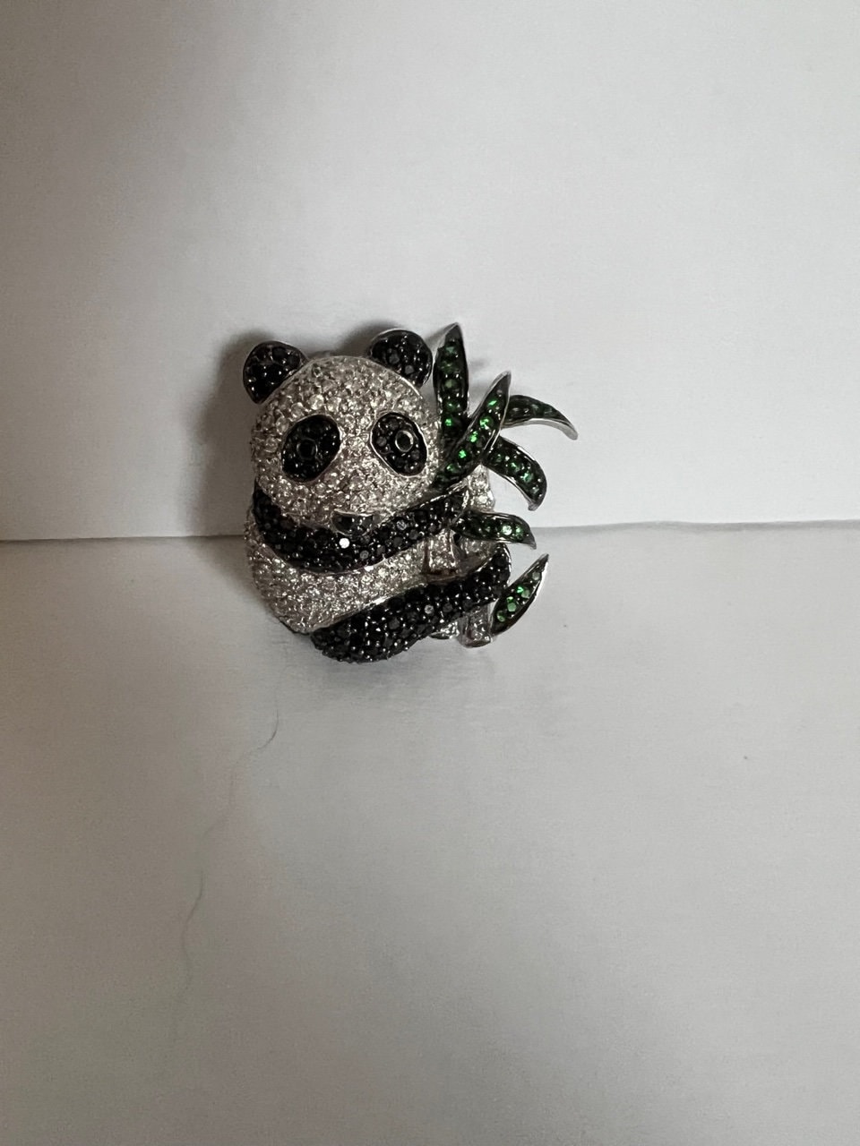 Vintage Rare 18k White/black Diamond Panda Bear Brooch W/ Green ...