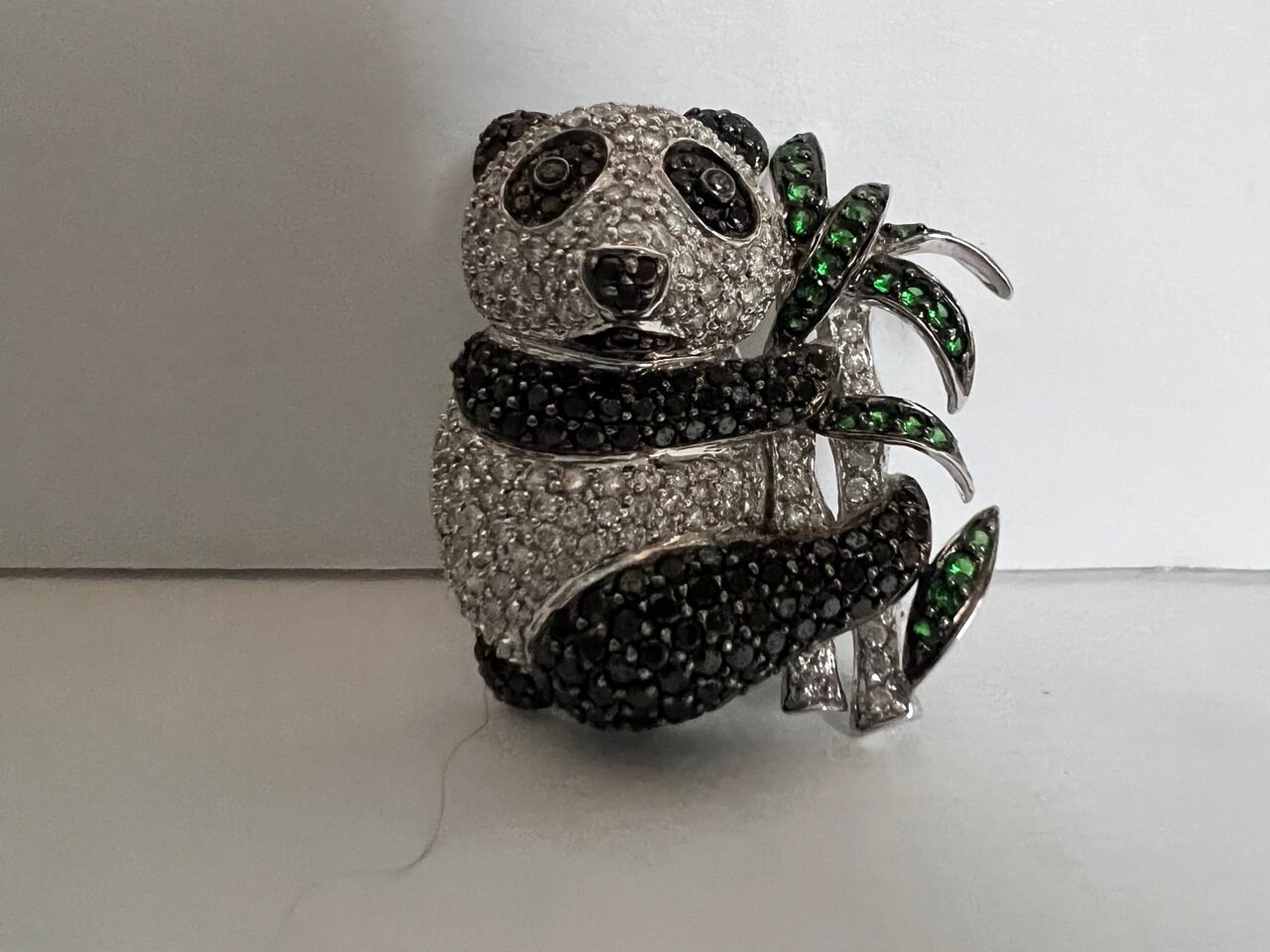 Vintage Rare 18k White/black Diamond Panda Bear Brooch W/ Green ...