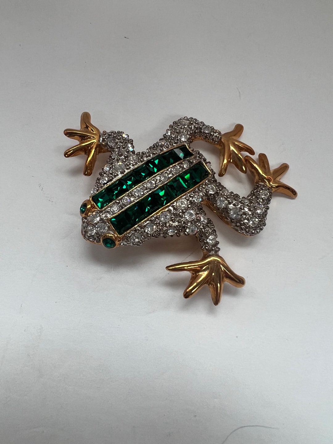 Emerald Green Clear Crystal Vintage Frog Brooch Pin - Etsy